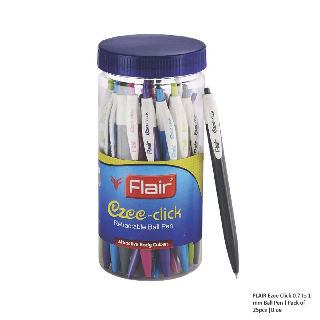 FLAIR Ezee Click 0.7 to 1 mm Ball Pen Pack of 25pcs -Blue - officeoye