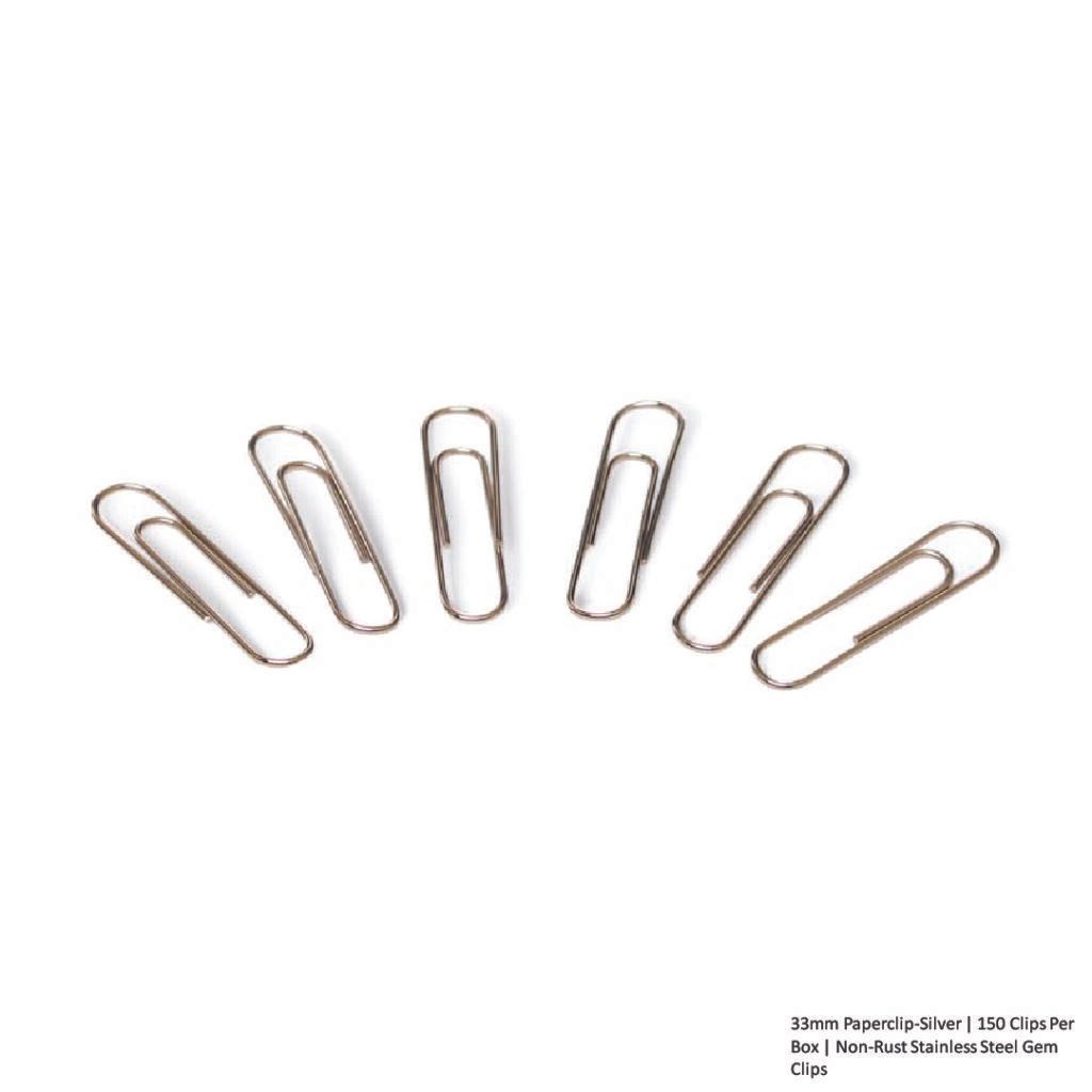 33mm Paperclip-Silver - 150 Clips Per Box - Non-Rust Stainless Steel ...