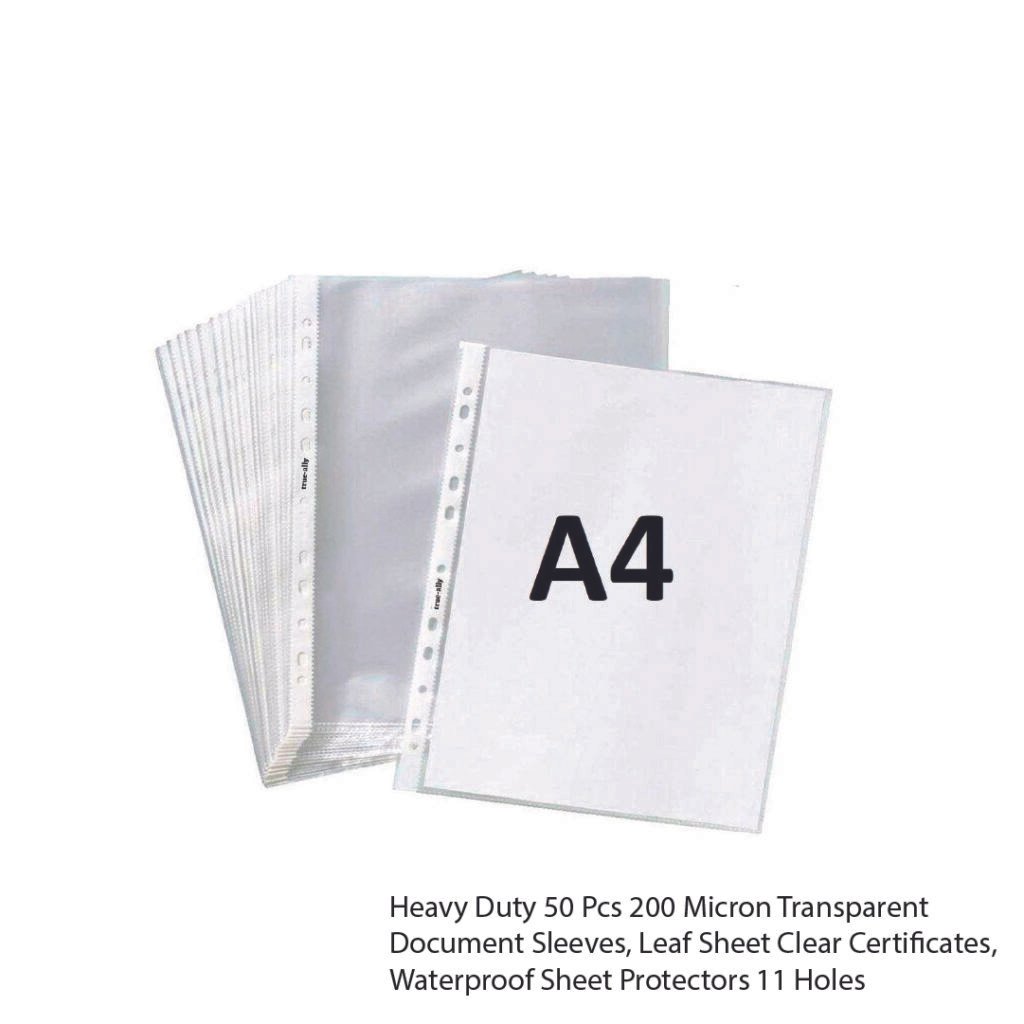 Heavy Duty 50 Pcs 200 Micron Transparent Document Sleeves, Leaf Sheet ...